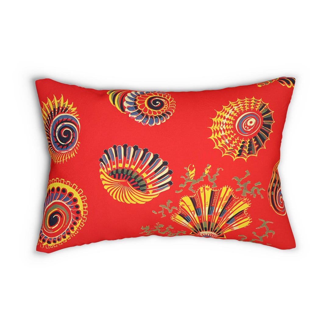 Nautilus Shell Lumbar Pillow, Red Ocean Themed Beach House Decor (20x14 ...