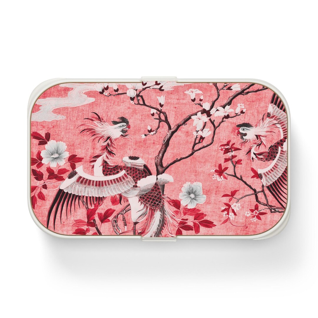 Vintage Crane Cherry Blossom Bento Lunch Box, Chinoiserie Bento Box ...
