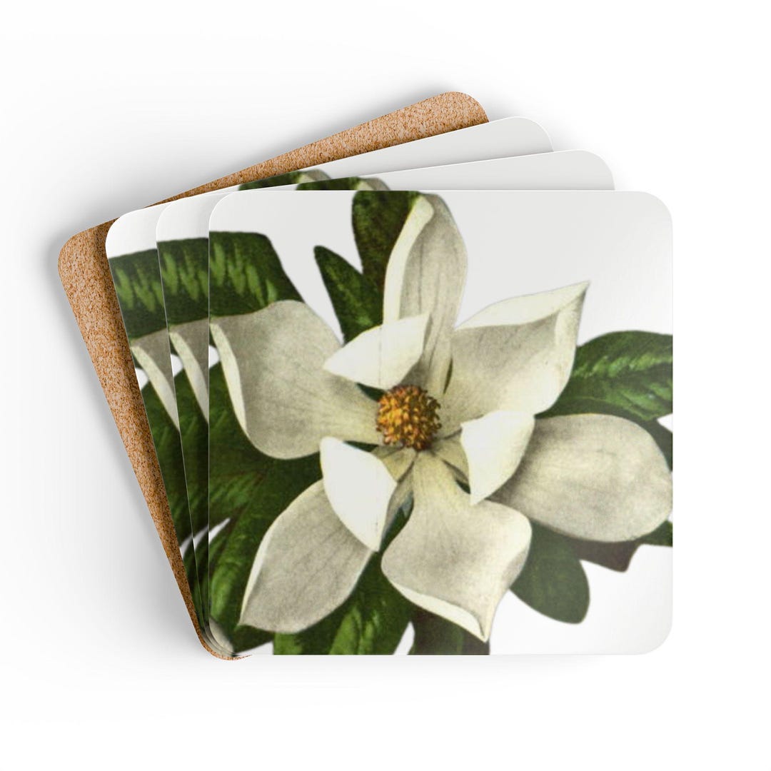 Magnolia Flower Coaster Set: Botanical Drink Mats, Nature-inspired ...