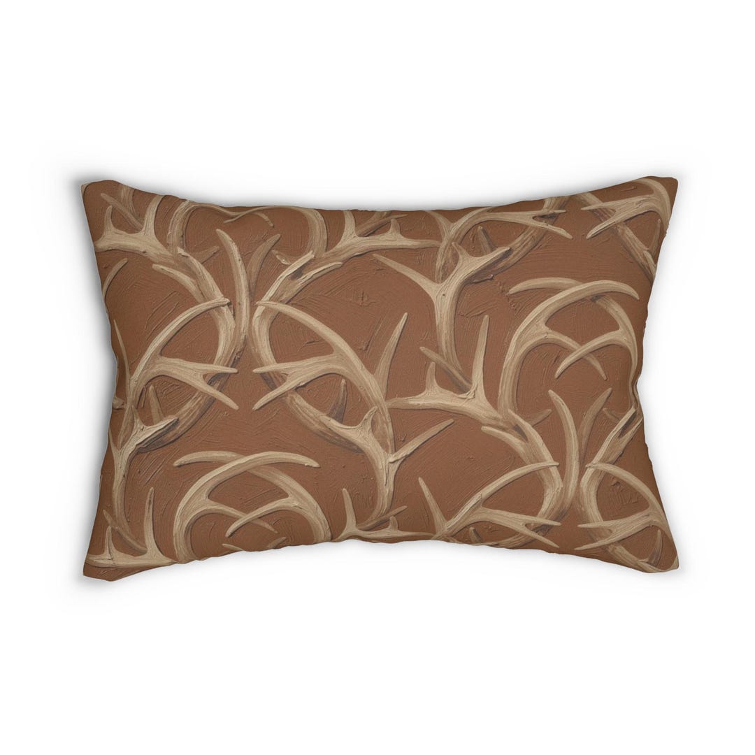 Antler Pattern Lumbar Pillow, Deer Horns Throw Pillow, Hunting Lodge ...