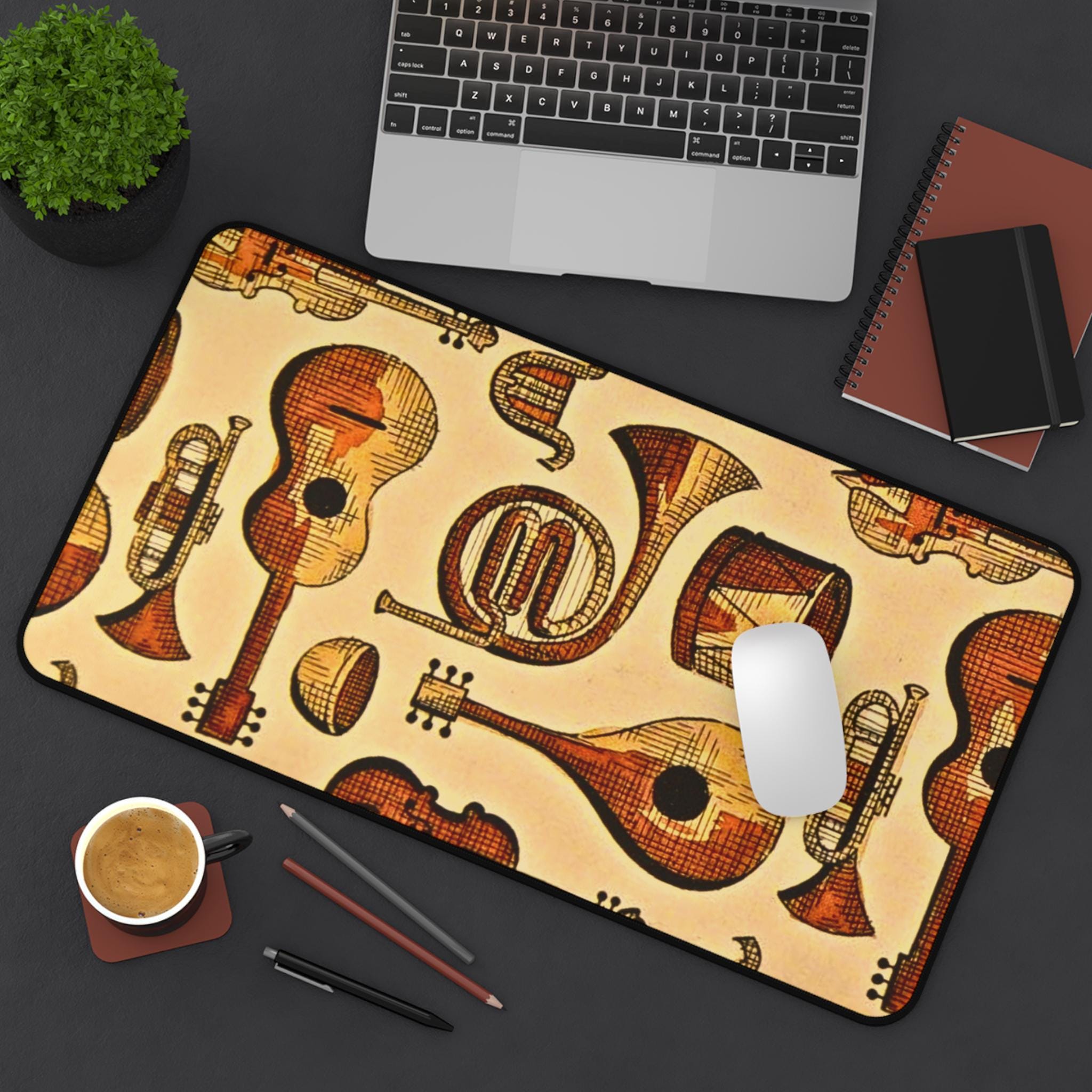 Vintage Musical Instruments Desk Mat Musicians Home Office Decor Music ...
