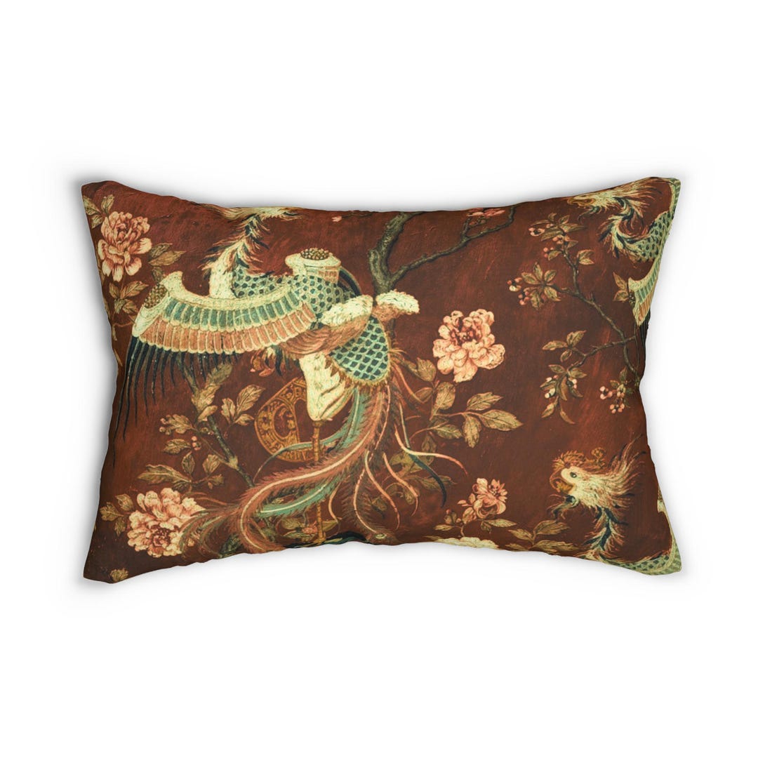 Vintage Floral Phoenix Bird Lumbar Pillow, Chinoiserie Throw Pillow ...