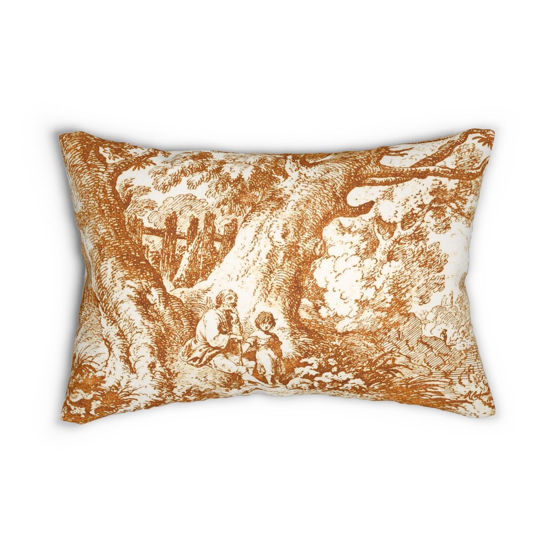 Vintage Brown Toile Forest Scene Lumbar Pillow, Rustic Decorative ...