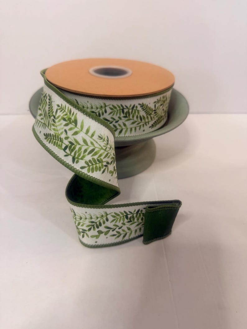 1-1/2” X 10 Yard Roll Laribbons Green Ferns Wired Ribbon - Etsy