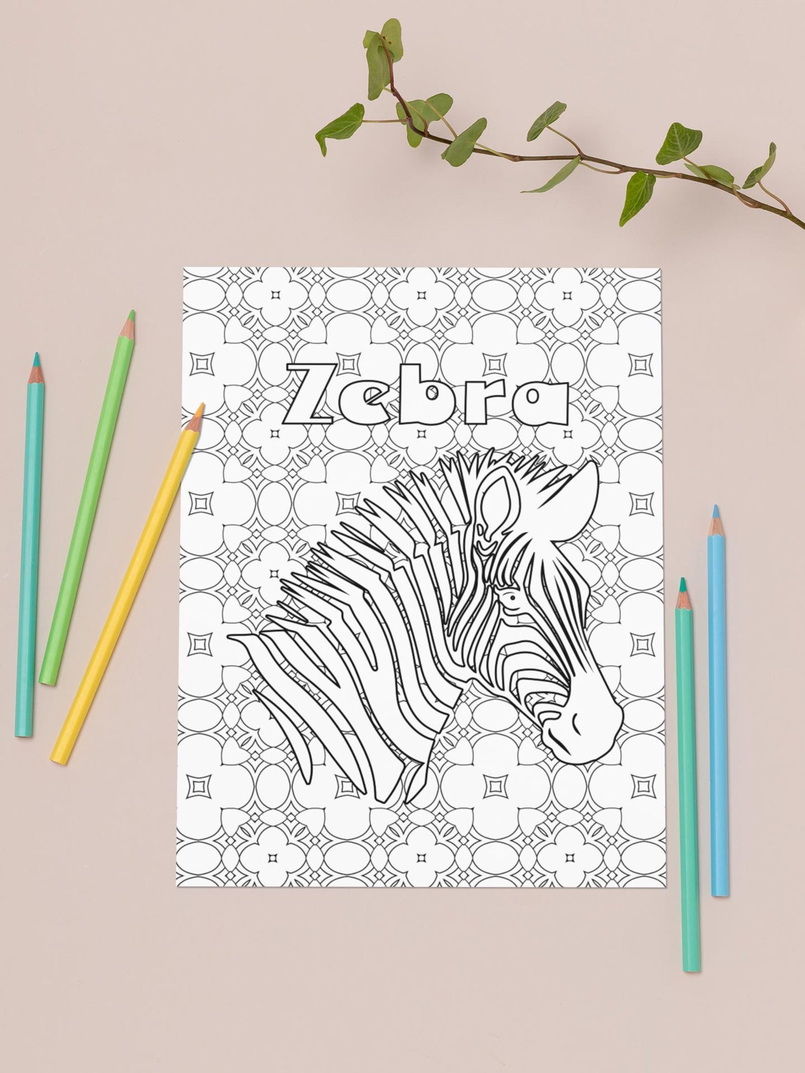 Zebra Coloring Page for Adults and Kids, Printable Digital Download, 8 ...