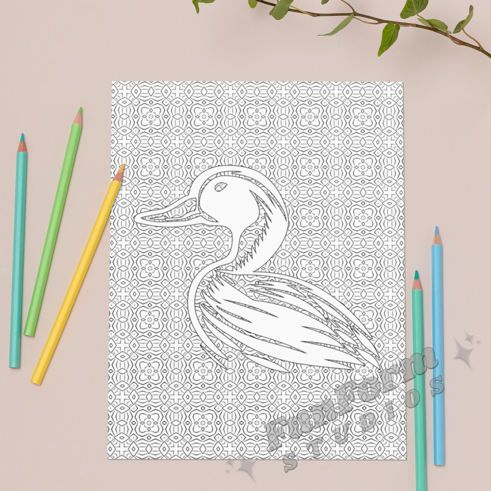 Duck Coloring Page, Geometric Patterns, Adult Coloring Page, Kids ...