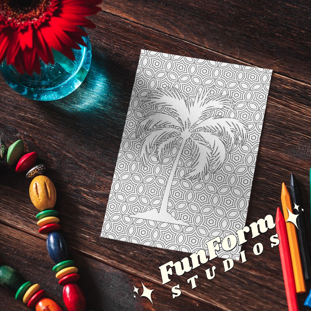 Tropical Palm Tree Coloring Page, Printable Design for Relaxing ...