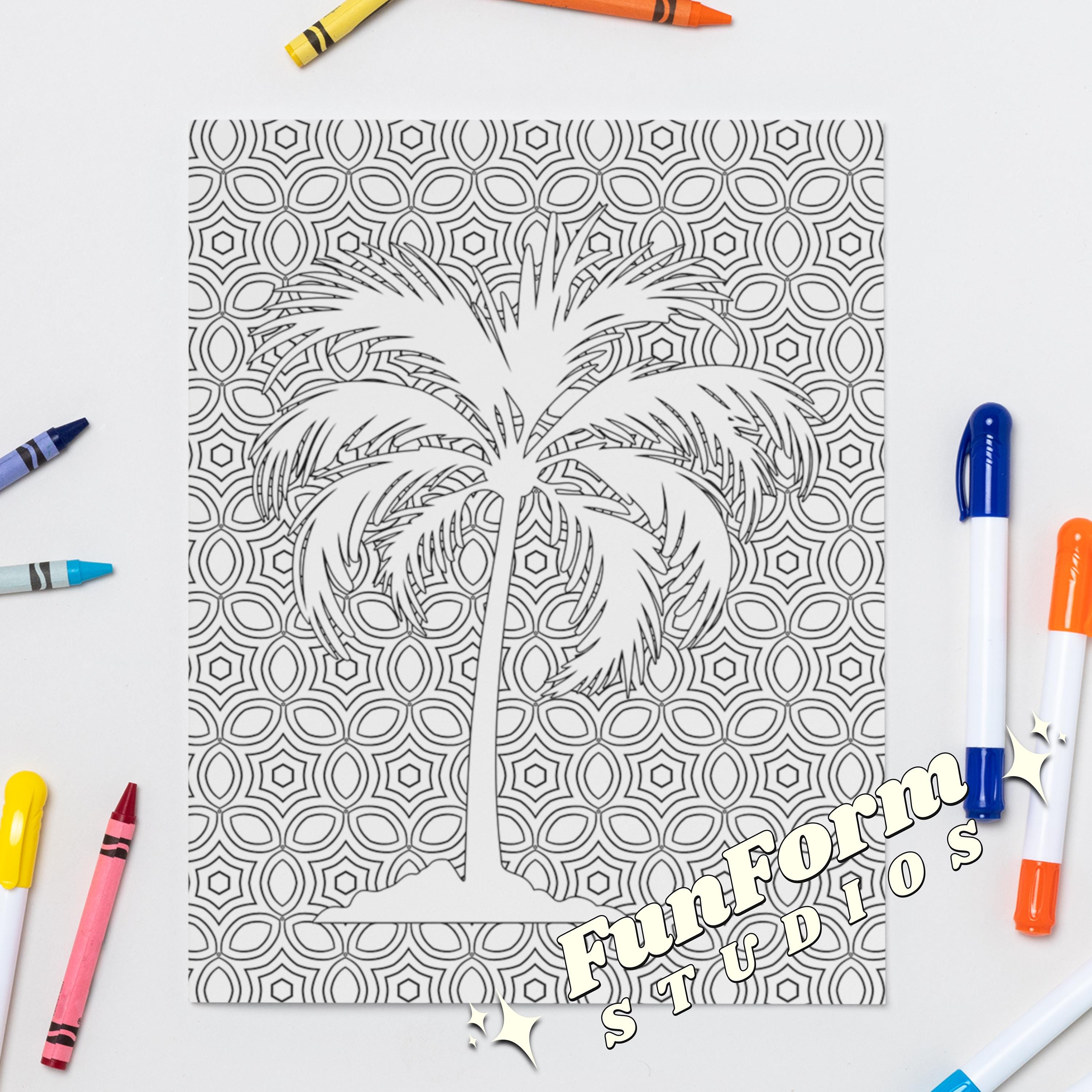 Tropical Palm Tree Coloring Page, Printable Design for Relaxing ...