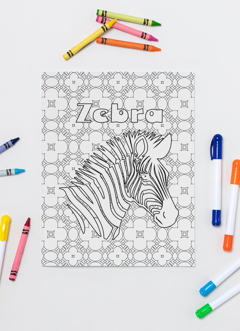 Zebra Coloring Page for Adults and Kids, Printable Digital Download, 8 ...