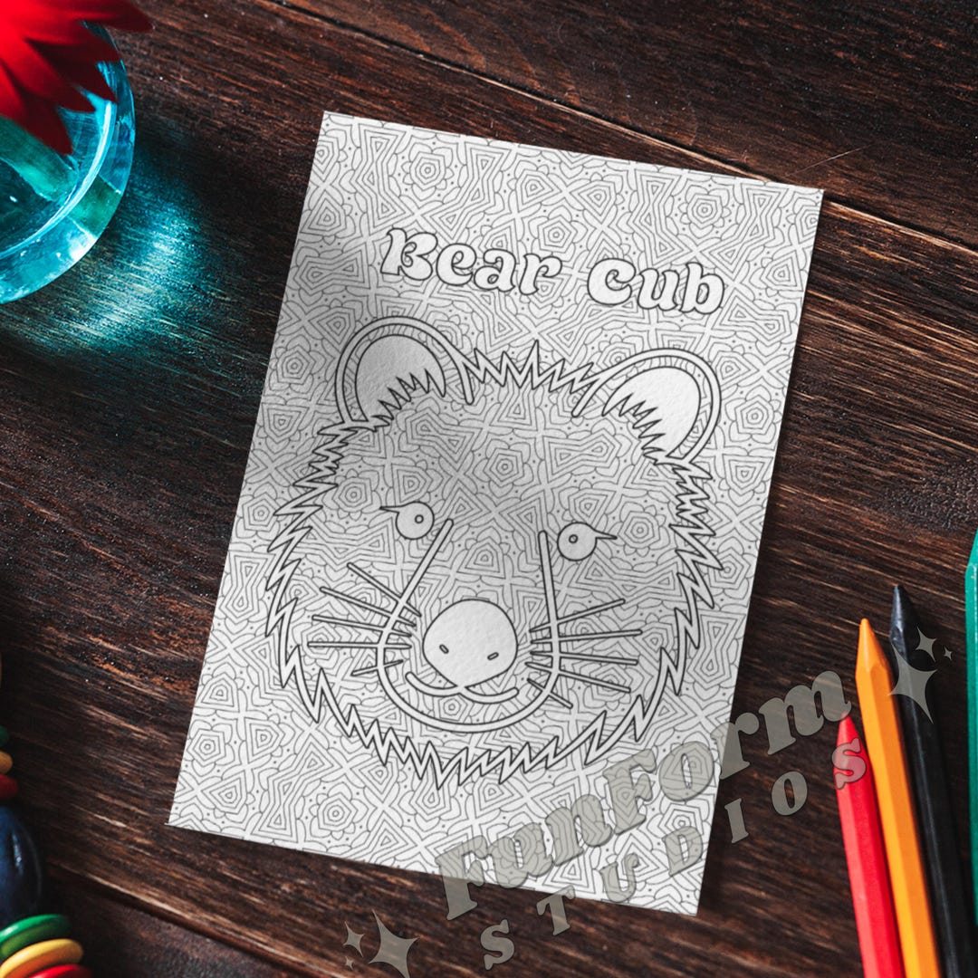 Bear Cub Coloring Page for Adults and Kids, Printable Animal Coloring ...
