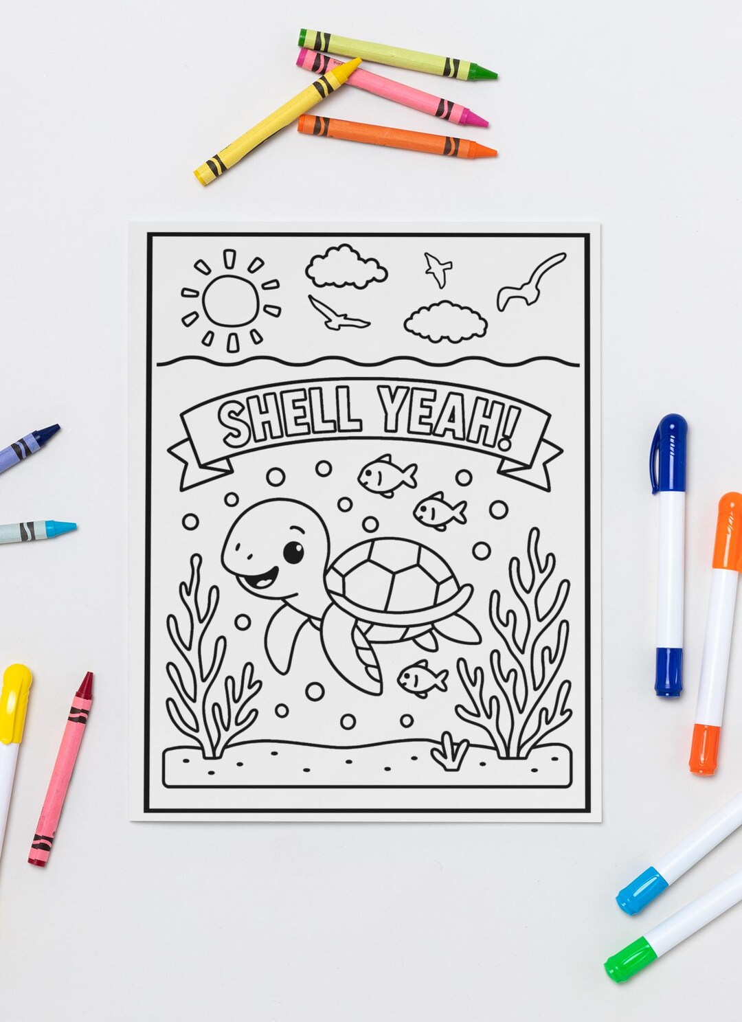 Sea Turtle Coloring Page, Shell Yeah PNG, Cute Turtle JPEG, Under the ...