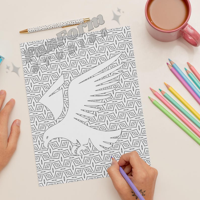 Hawk Adult Coloring Page, Eagle Printable Kid Coloring Page, Detailed ...