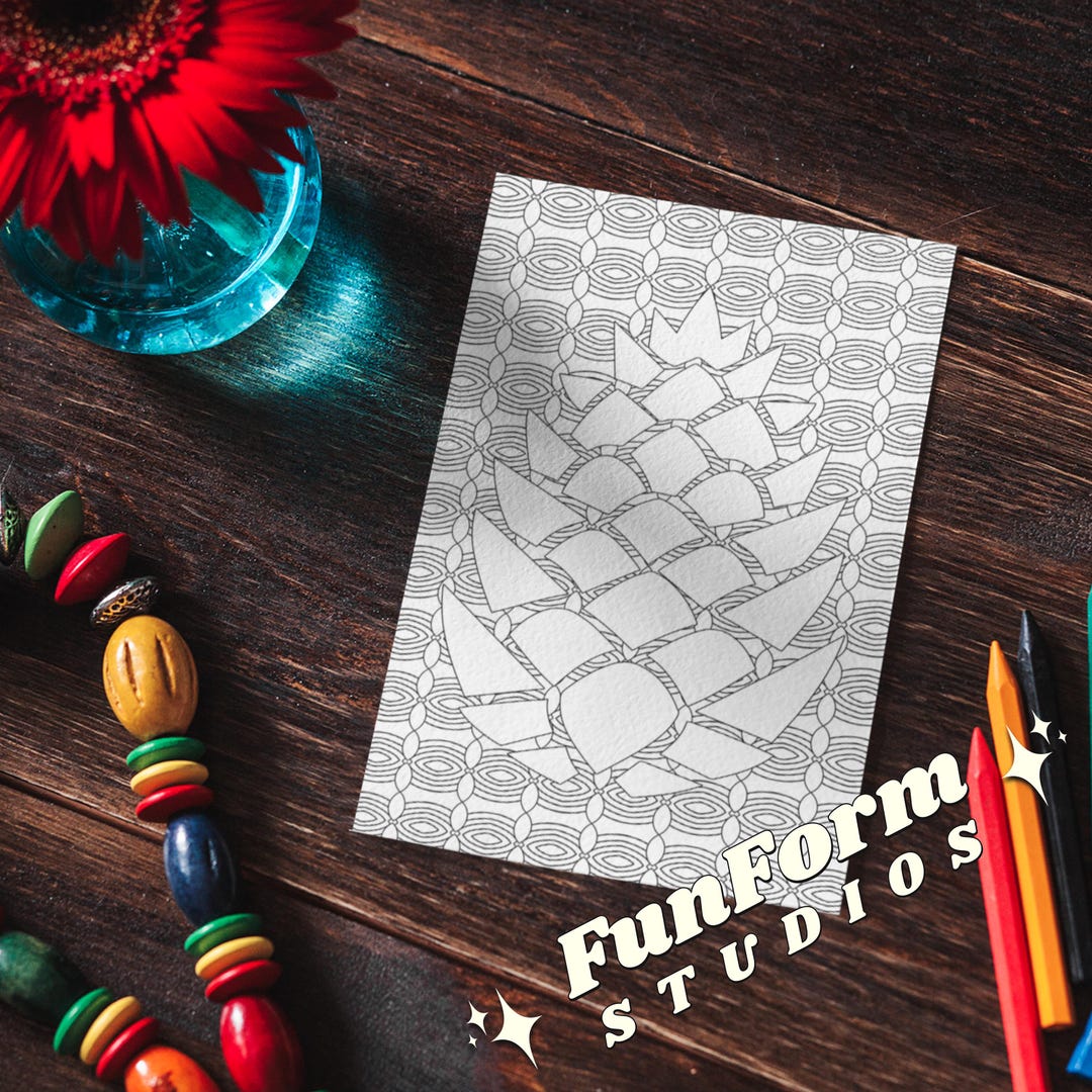 Geometric Pinecone Coloring Page, Adult Coloring Sheet, Intricate ...
