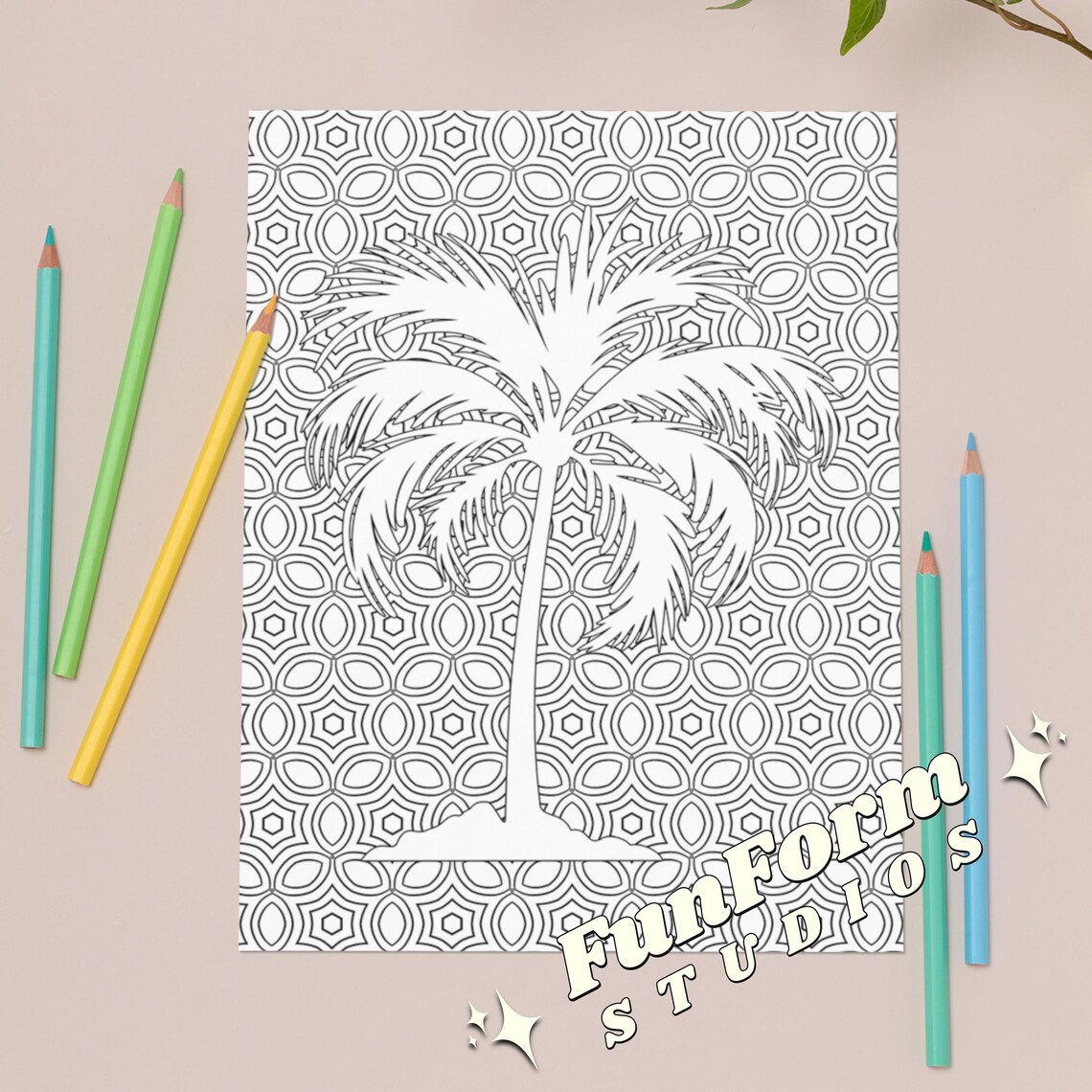Tropical Palm Tree Coloring Page, Printable Design for Relaxing ...