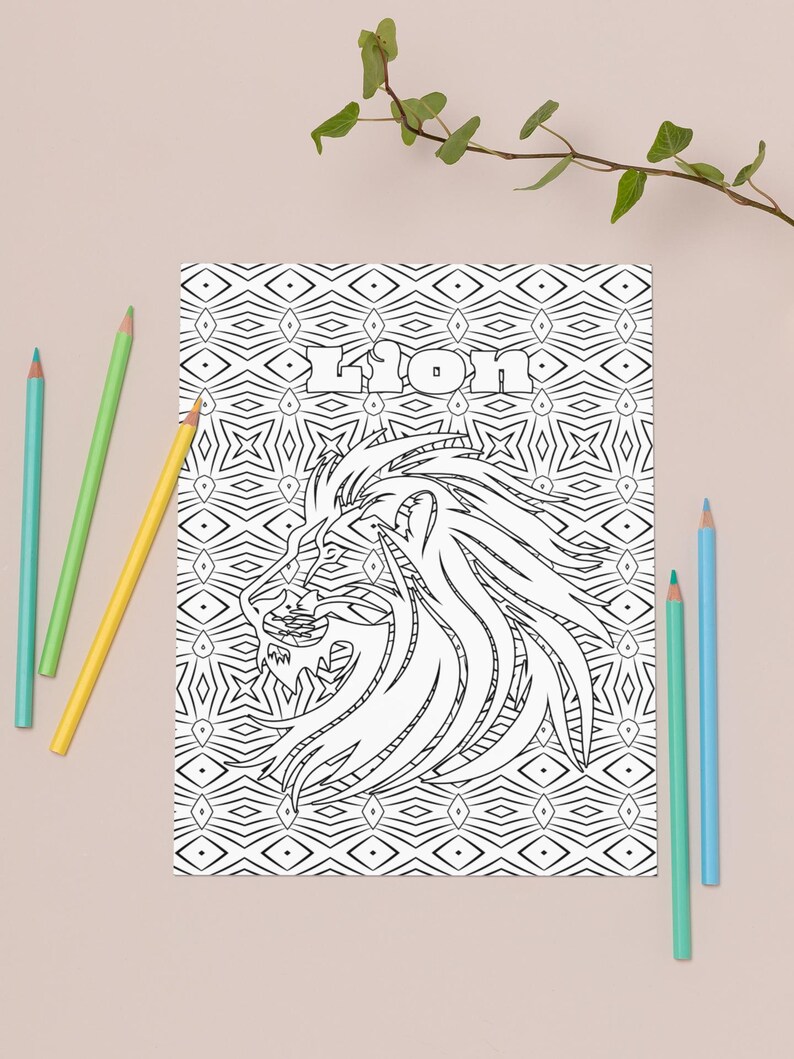 Lion Coloring Page, Digital Coloring Page for Adults, Stress Relief ...