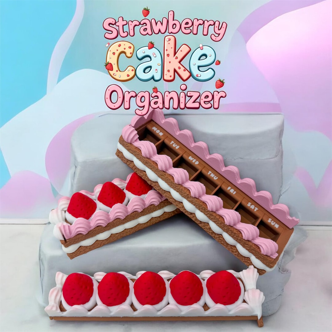 Strawberry Cake Pill Box | Cute Weekly Pill Organizer | Dessert-themed ...