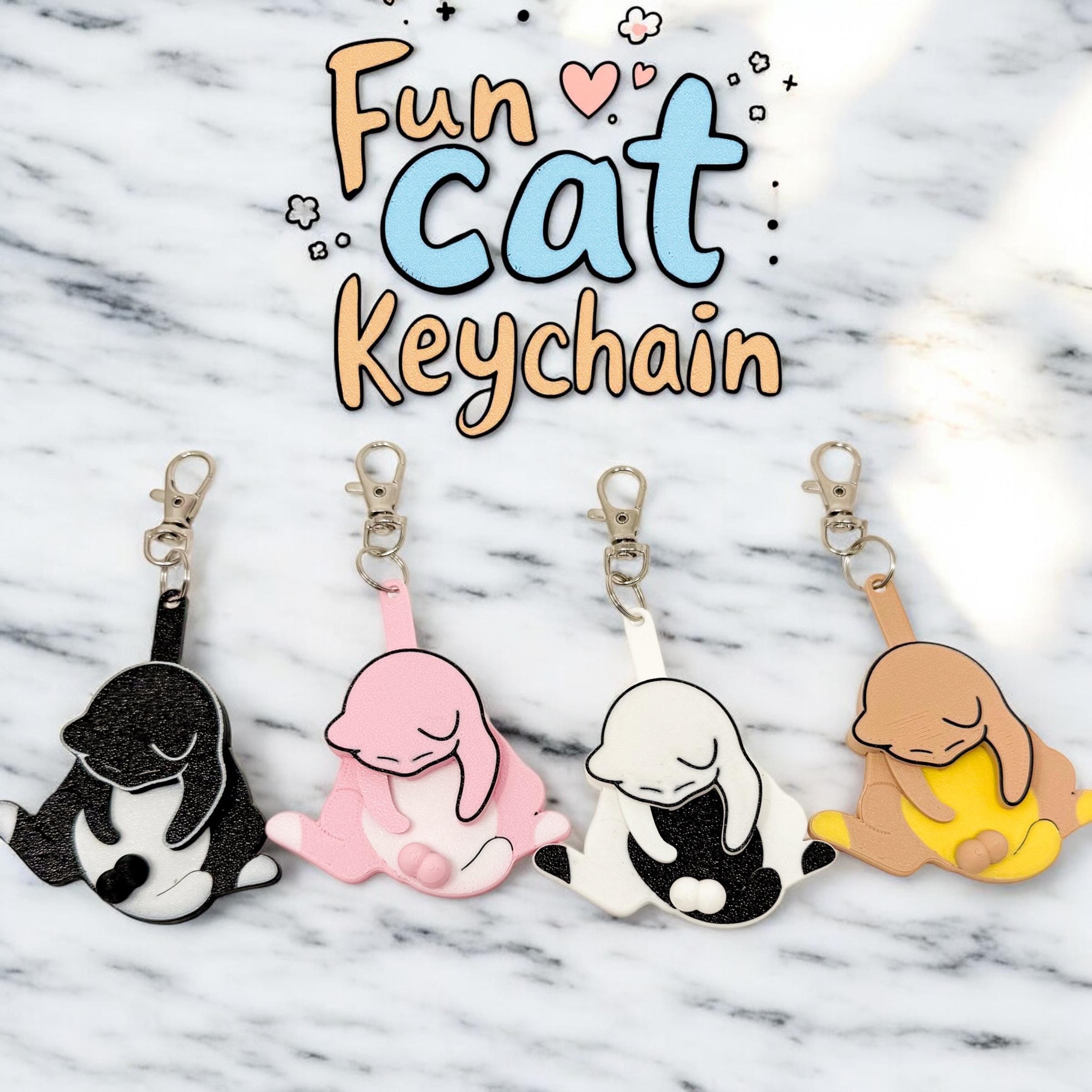 Funny Cat Keychain – 3D Printed Cat Play Ball Fidget Sensory Toy for ...
