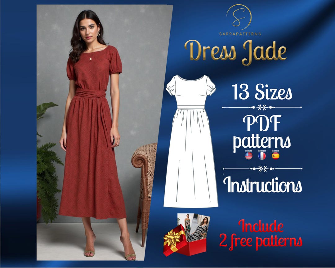 PDF Digital Sewing Pattern for the Jade Tea Dress | Gathered Dress ...