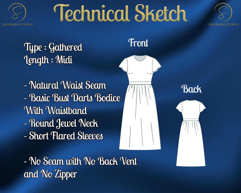 PDF Digital Sewing Pattern for the Beatrice Midi Dress | Gathered Dress ...