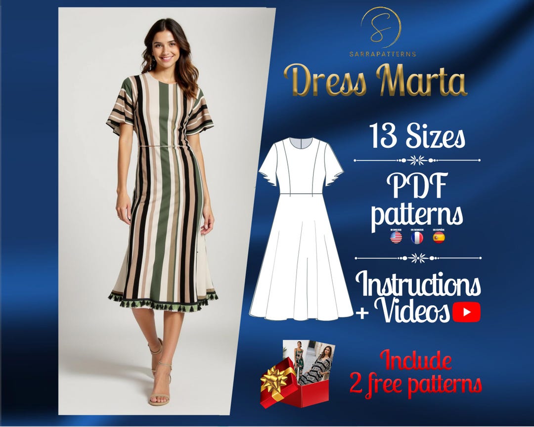 PDF Digital Sewing Pattern for Marta Midi Dress Half Circle Dress ...