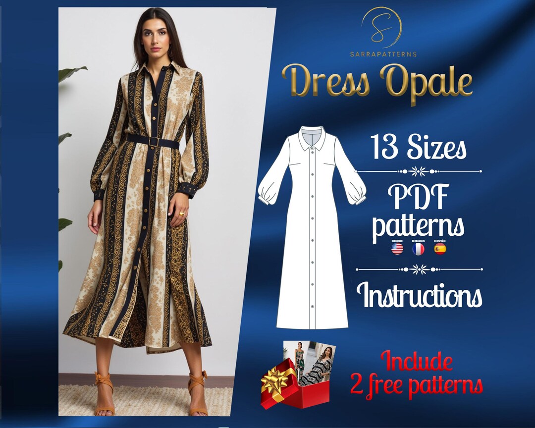 PDF Digital Sewing Pattern for Opale Tea Dress | A Line Dress Pattern ...