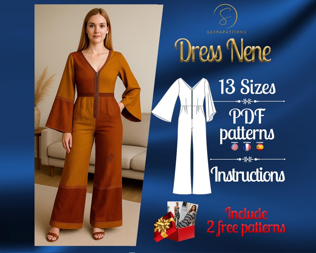 PDF Digital Sewing Pattern Nene Jumpsuit | Wide Jumpsuit Pattern ...