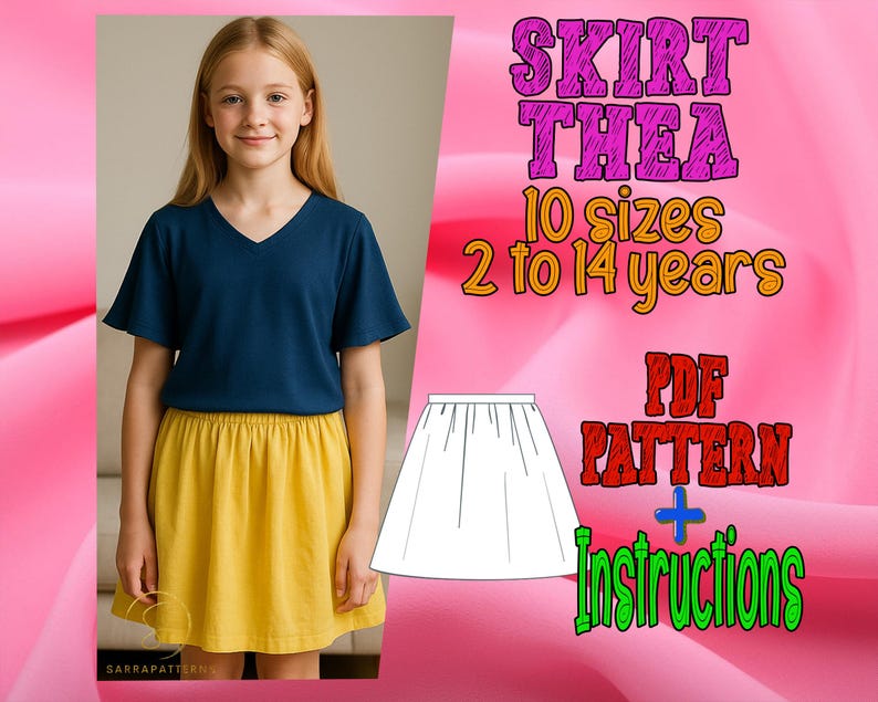 PDF Digital Sewing Pattern Thea Skirt | Kid Skirt Pattern | Pattern Kids | Gathered Skirt ...