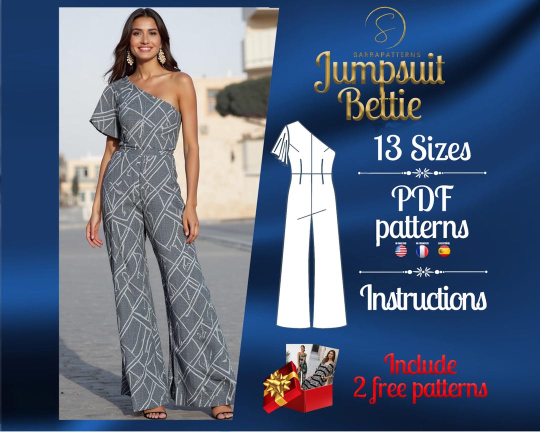 PDF Digital Sewing Pattern for Bettie Jumpsuit | Palazzo Jumpsuit ...