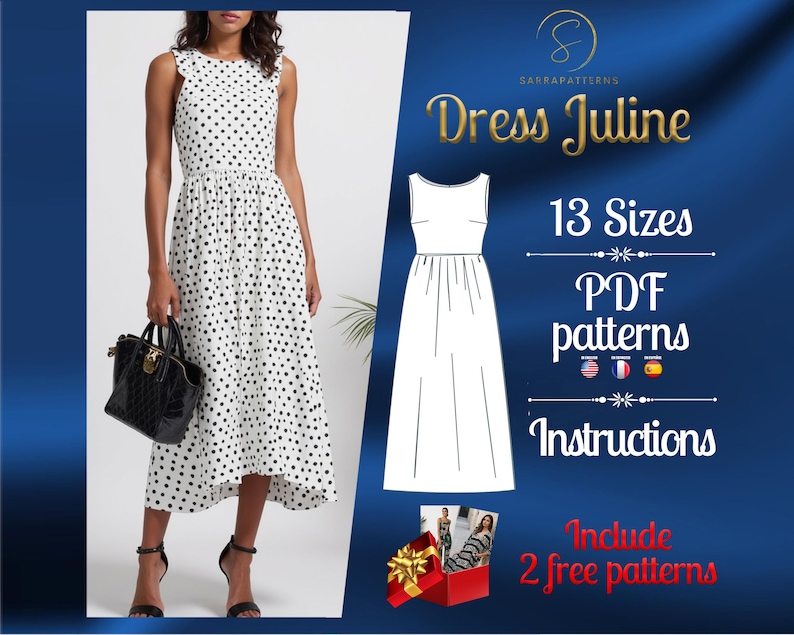 PDF Digital Sewing Pattern for the Juline Tea Dress | Gathered Dress ...