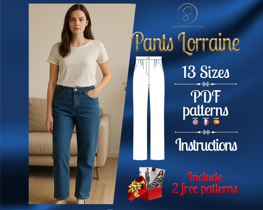 PDF Digital Sewing Pattern for Lorraine Pants | Easy Pants Pattern | Jean Pattern | Denim Pants ...