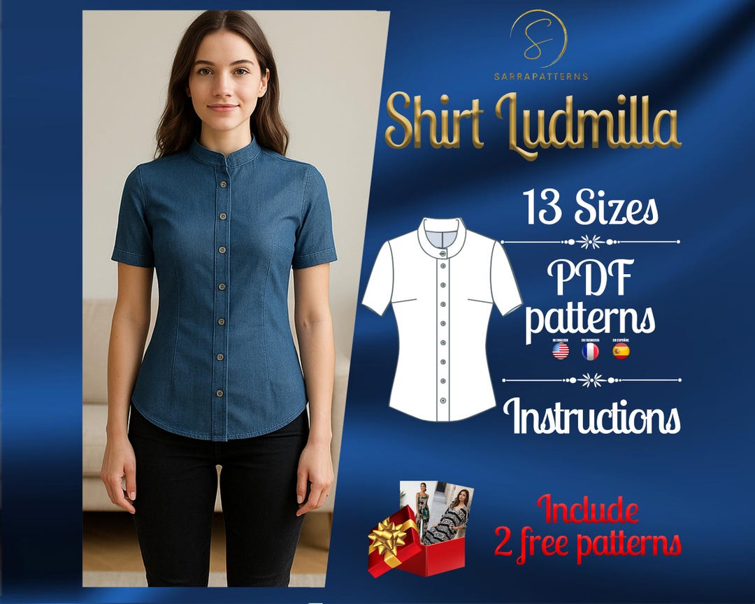 PDF Digital Sewing Pattern Ludmilla Shirt | Shirt Pattern | Jean Shirt ...