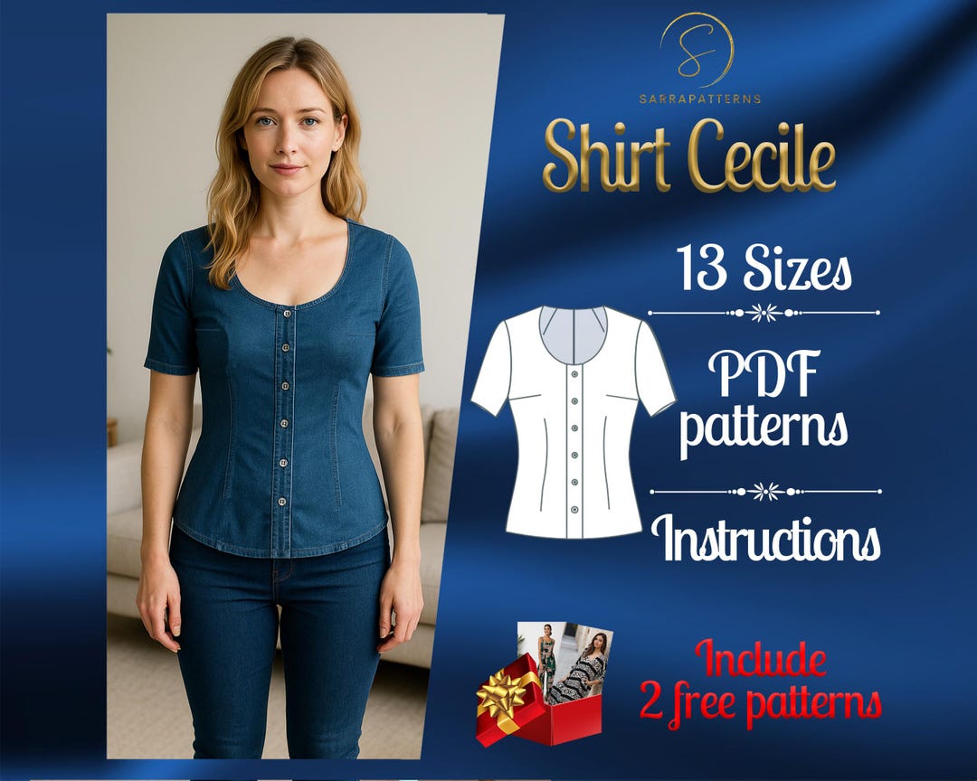 PDF Digital Sewing Pattern for Cecile Shirt | Shirt Pattern Women ...