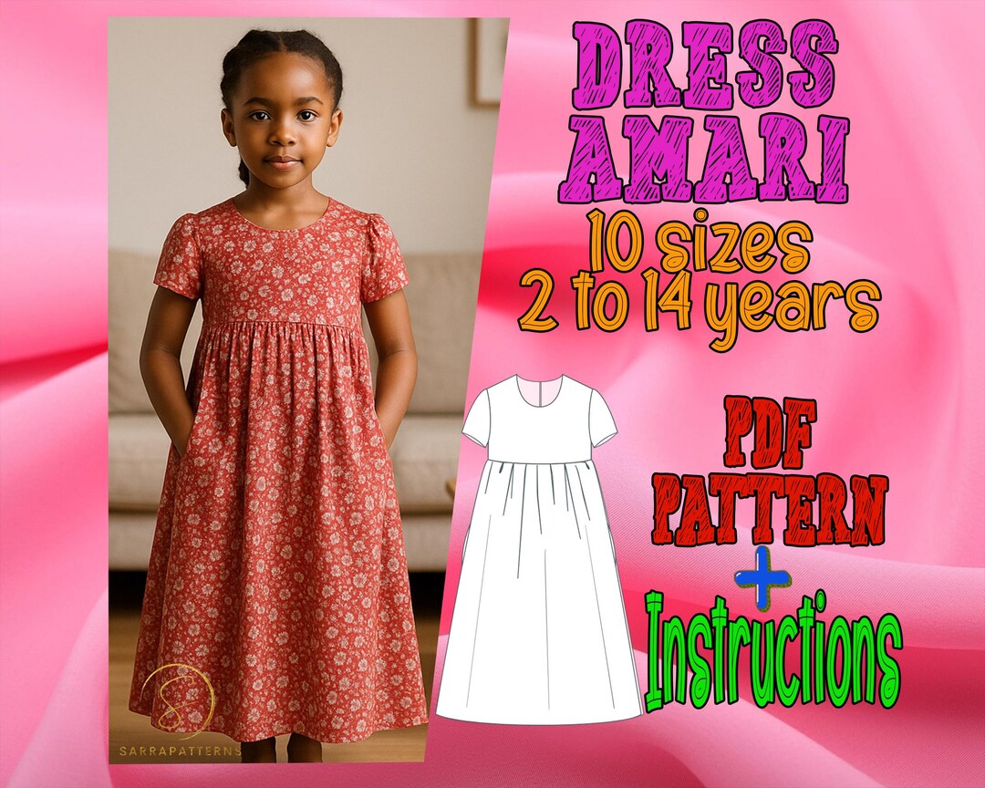 PDF Digital Sewing Pattern for Amari Dress | Kids Dress Pattern ...