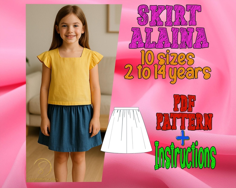 PDF Digital Sewing Pattern Alaina Skirt | Kid Skirt Pattern | Pattern for Kids | Gathered Skirt ...