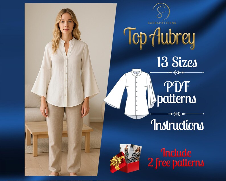 PDF Digital Sewing Pattern for Aubrey Shirt | Shirt Pattern Women ...