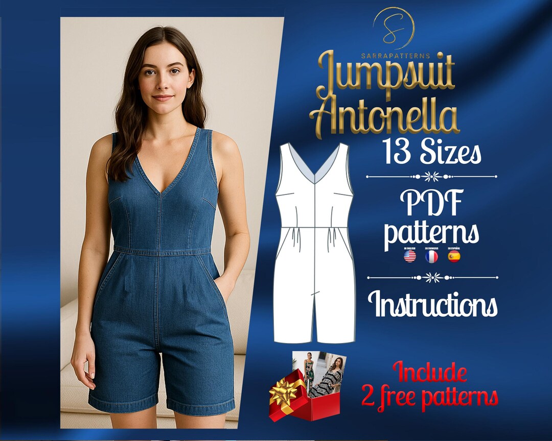 PDF Digital Sewing Pattern Antonella Jumpsuit | Short Jumpsuit Pattern ...