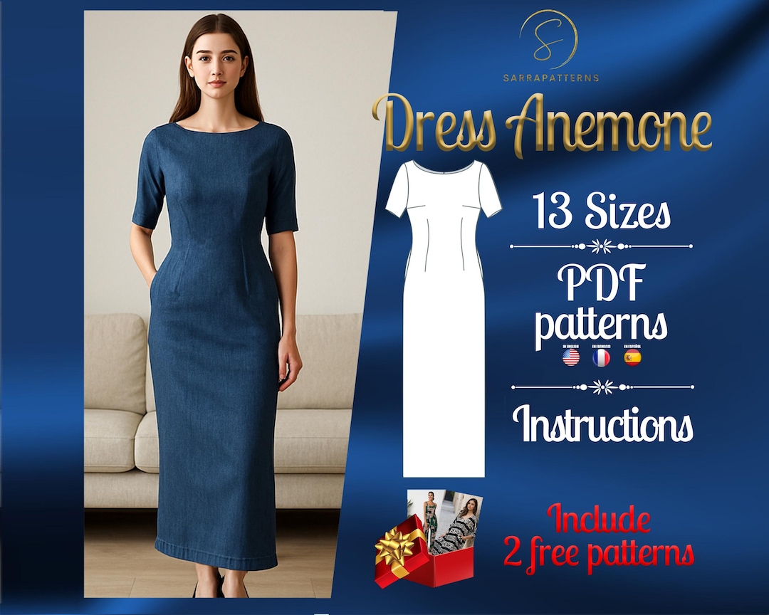 PDF Digital Sewing Pattern for Anemone Dress | Straight Dress Pattern ...