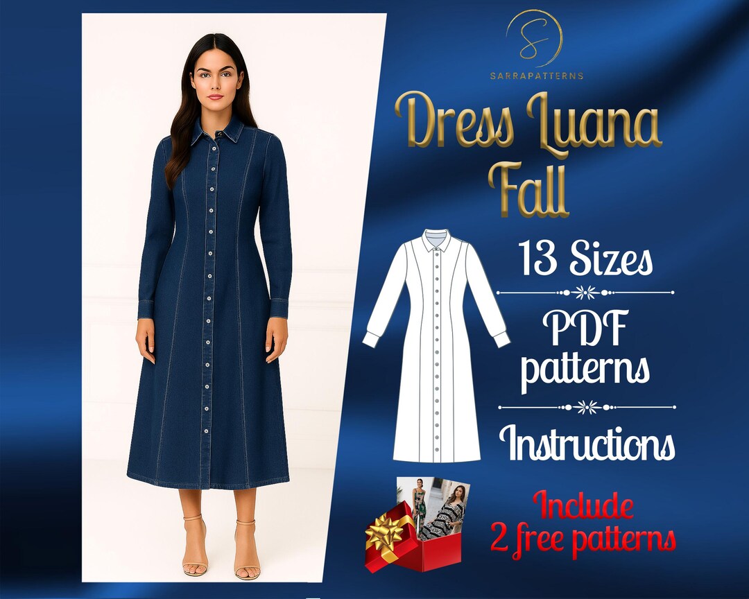 PDF Digital Sewing Pattern for Luana Fall Dress | A-line Dress Pattern ...