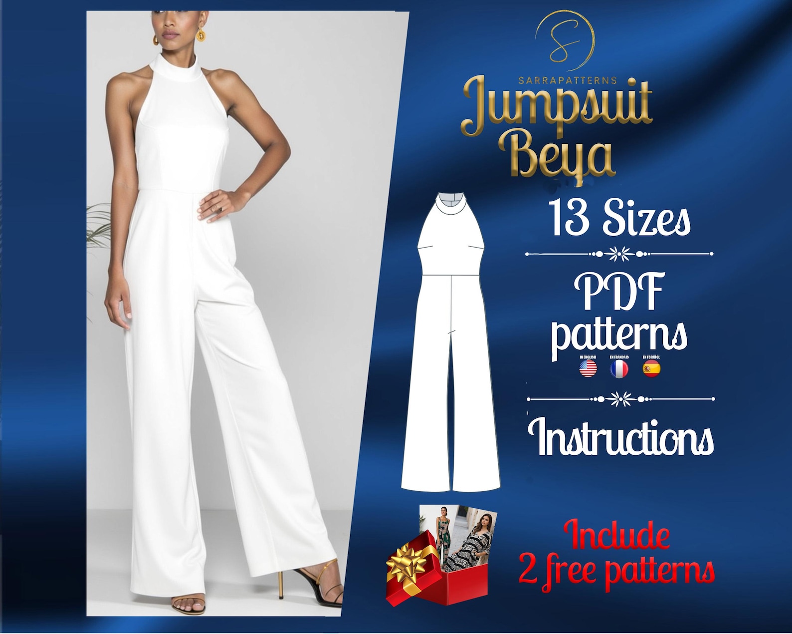 PDF Digital Sewing Pattern for Beya Jumpsuit | Palazzo Jumpsuit Pattern ...