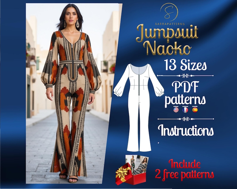 PDF Digital Sewing Pattern for the Naoko Jumpsuit | Flared Jumpsuit ...