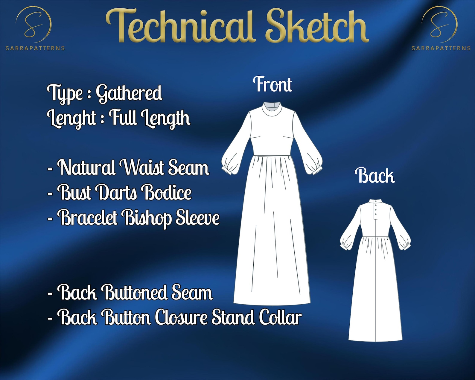 PDF Digital Sewing Pattern Emma Full Length Dress | Gathered Dress ...