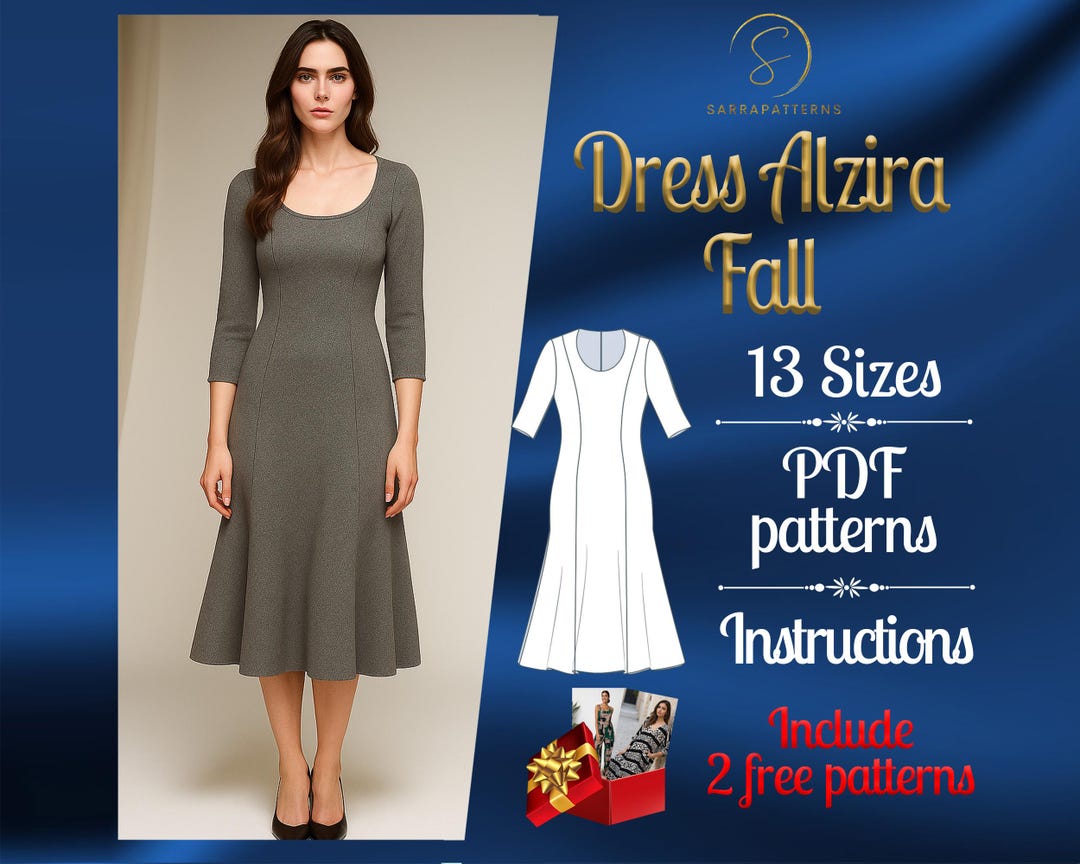 PDF Digital Sewing Pattern for Alzira Fall Dress | Midi Dress Pattern ...