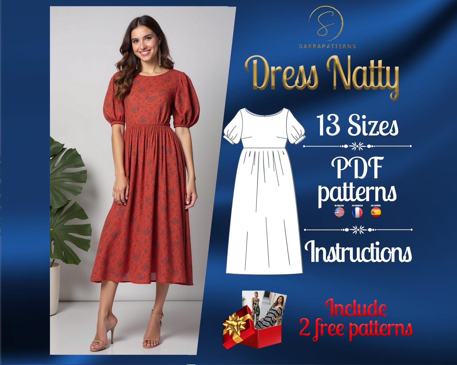 PDF Digital Sewing Pattern for the Natty Dress | Gathered Dress Pattern ...
