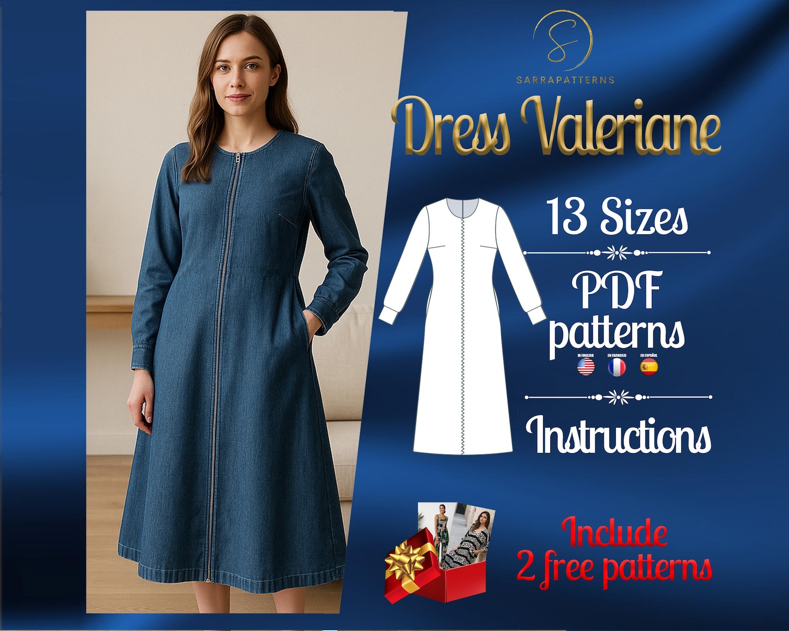 PDF Digital Sewing Pattern for Valeriane Dress | A Line Dress Pattern ...