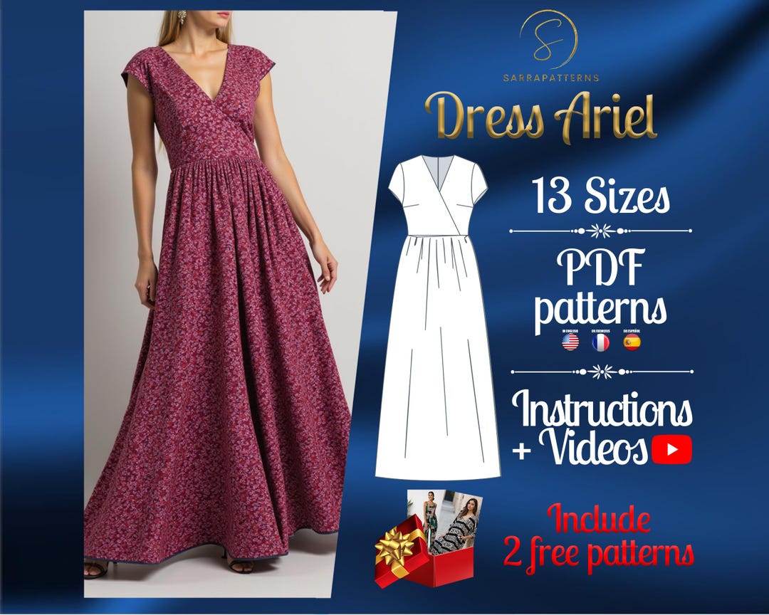 PDF Digital Sewing Pattern for Full Length Dress Gathered Dress Pattern ...