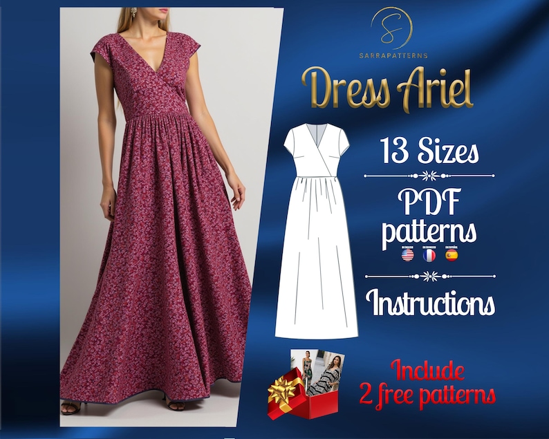 PDF Digital Sewing Pattern for Ariel Dress | Gathered Dress Pattern ...
