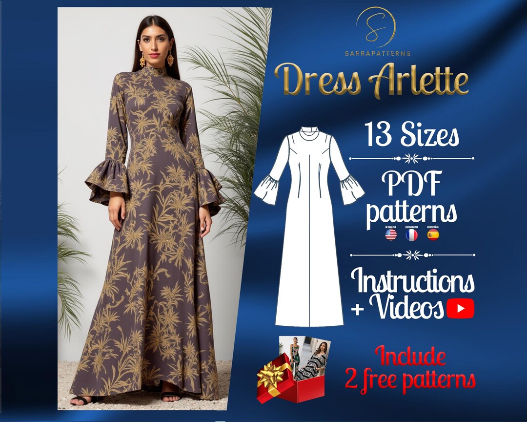 PDF Digital Sewing Pattern for Arlette Dress | A Line Dress Pattern | Gown Sewing Pattern | Full ...