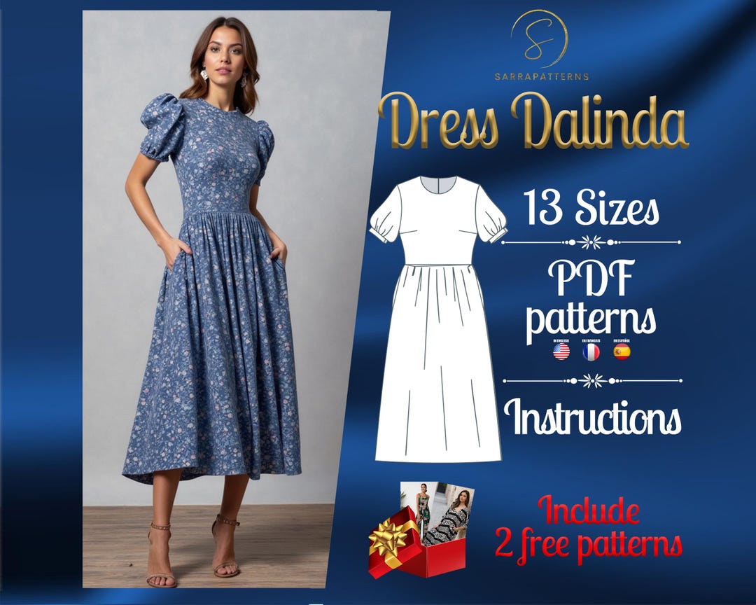PDF Digital Sewing Pattern for Dalinda Dress | Gathered Dress Pattern ...