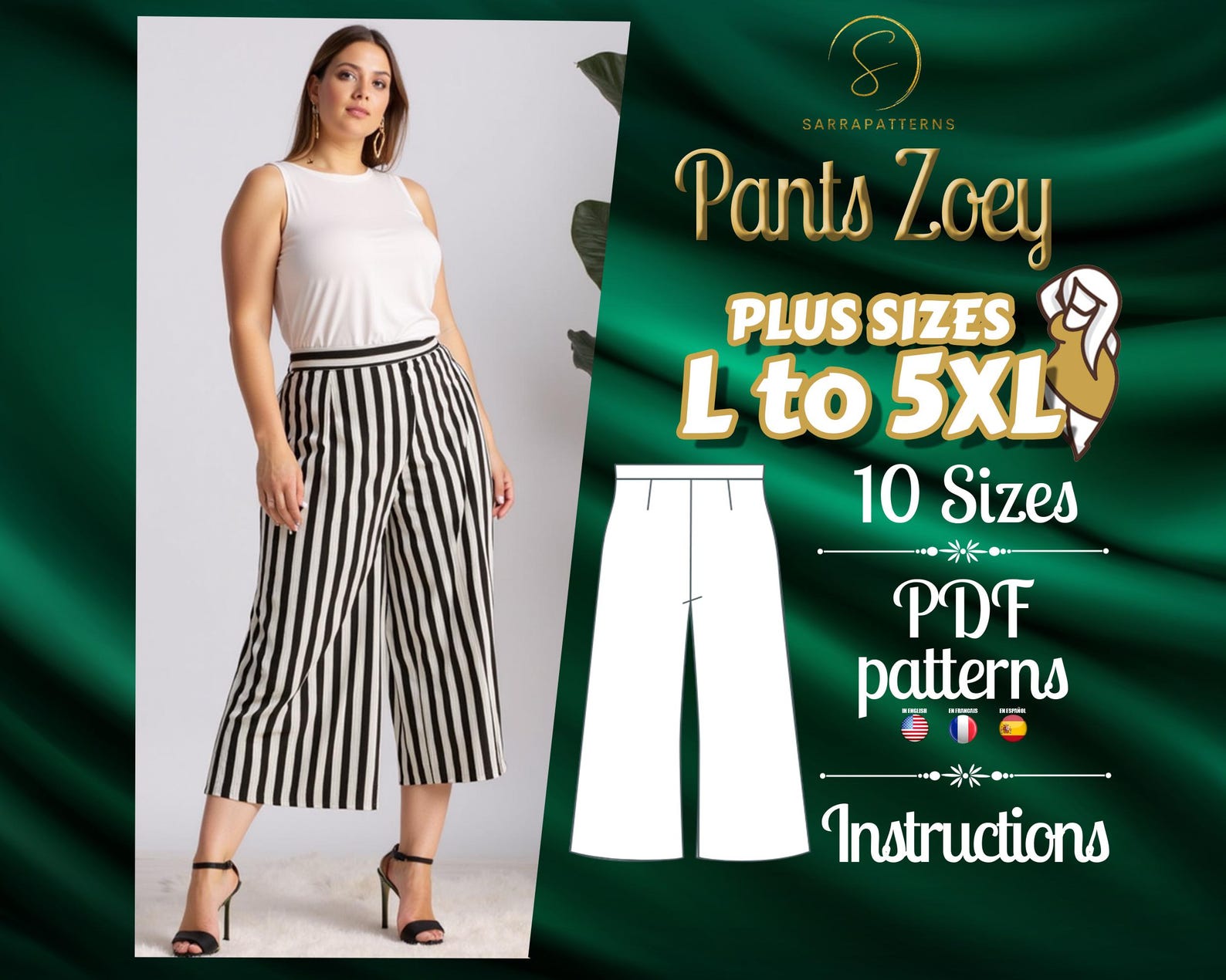 PDF Digital Sewing Pattern for Zoey Pants | Plus Size Patterns | Pants ...
