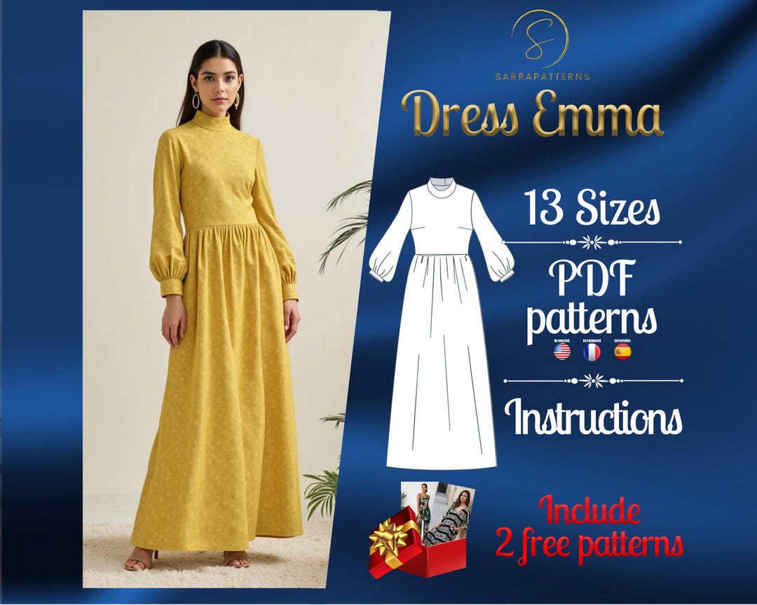 PDF Digital Sewing Pattern Emma Full Length Dress | Gathered Dress ...